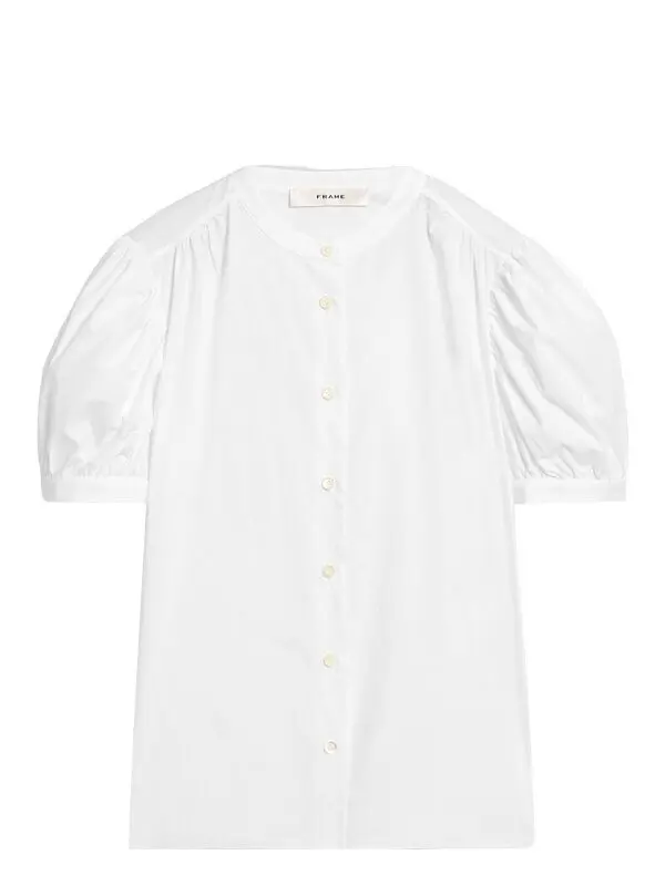 FRAME The Gathered Cotton-poplin Top - White