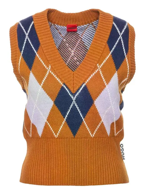 Hugo Argyle Knit Vest - Orange