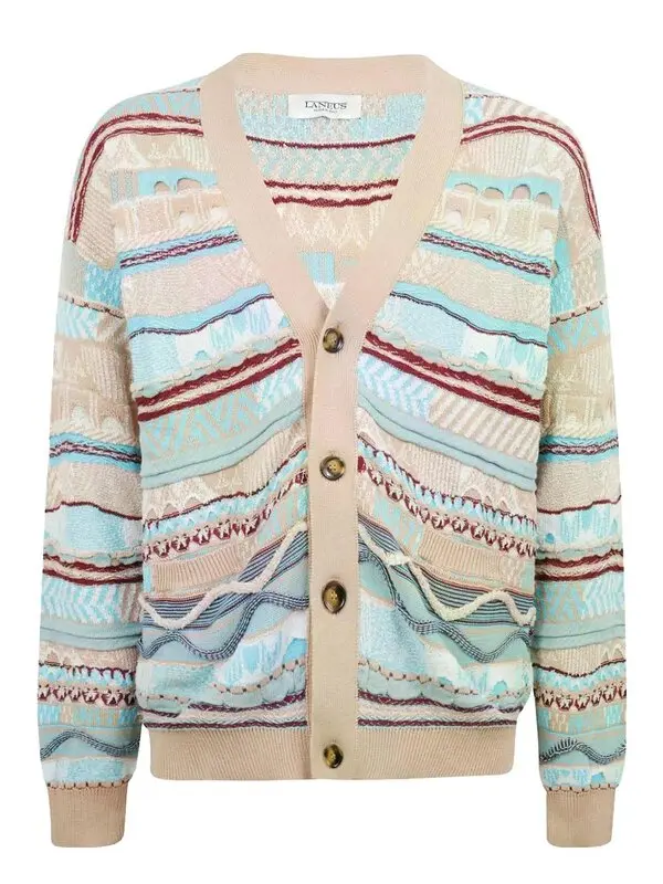 LANEUS Patterned Jacquard Cardigan - Blue