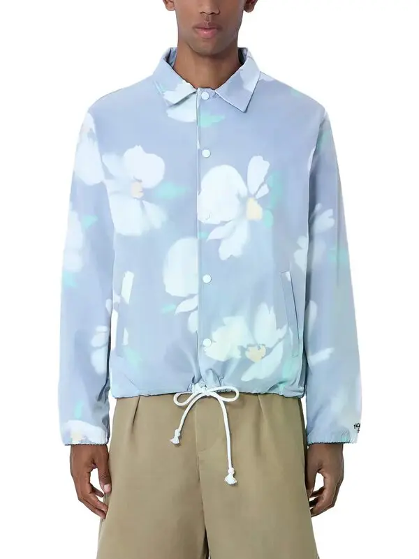 NOAH Floral-print Snap-button Overshirt - Blue