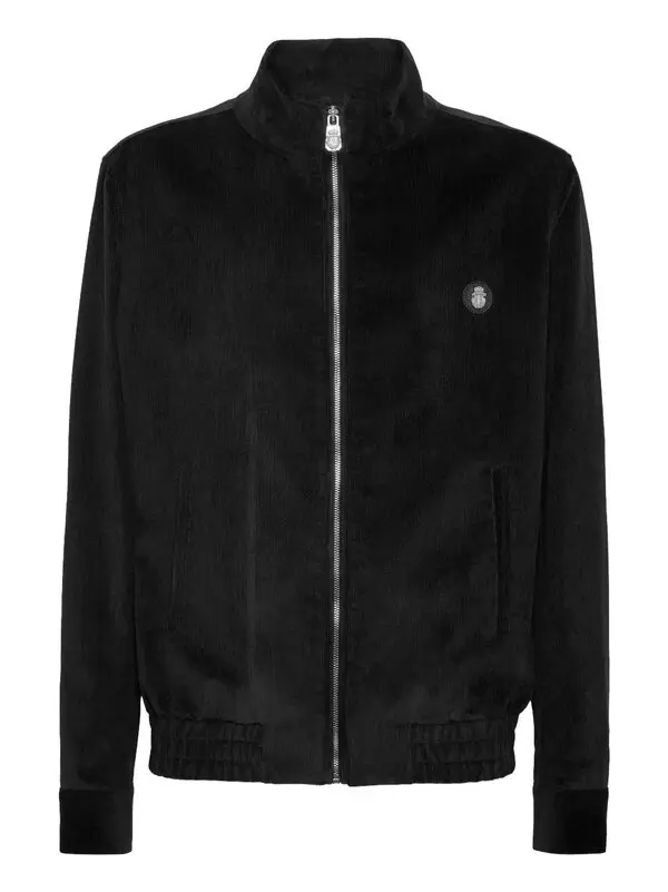 BILLIONAIRE Corduroy Zip-up Bomber Jacket - Black