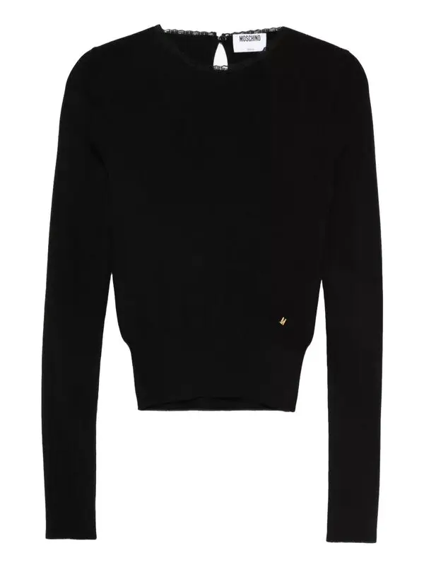 Moschino Lace-trimmed Ribbed Sweater - Black