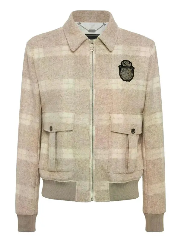 BILLIONAIRE Check-crest Bomber Jacket - Neutrals