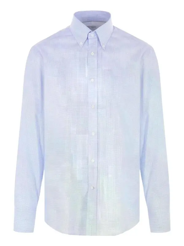Brunello Cucinelli Checked Cotton Shirt - Blue