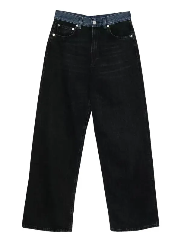 6397 Contrast Waistband Straight Leg Jeans - Black