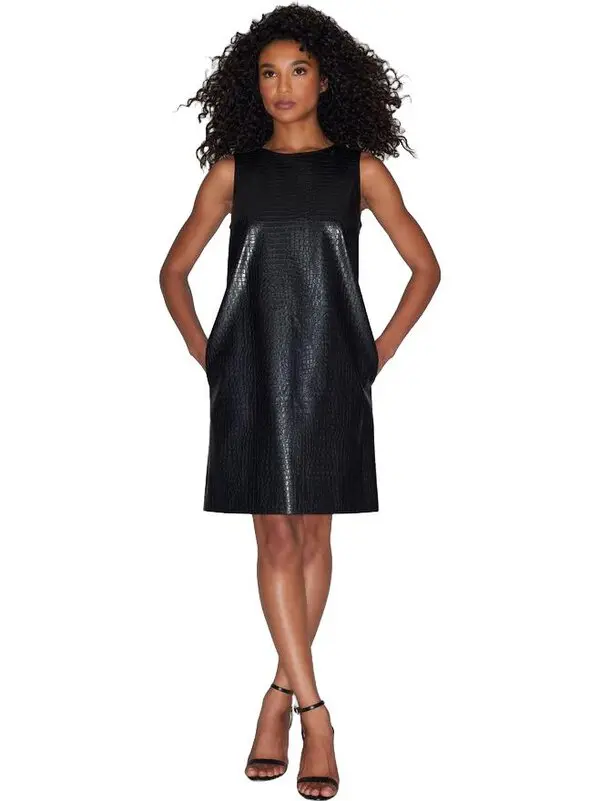 Natori Faux Croc Leather Shift Dress - Black