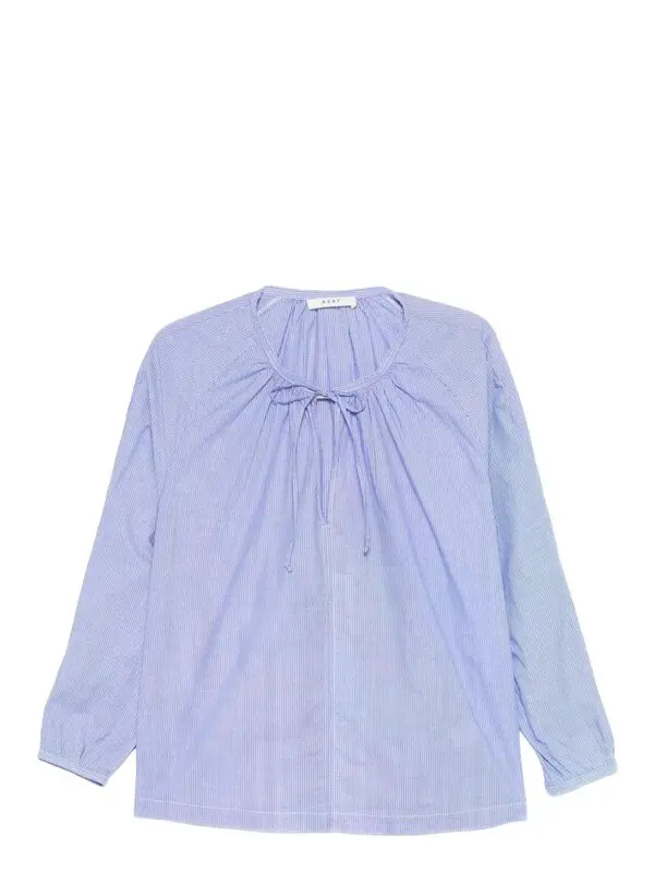 6397 Tie-neck Striped Blouse - Blue