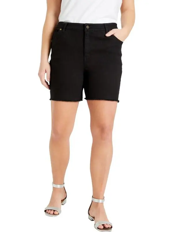 JUNE + VIE Raw Hem Denim Shorts - Black
