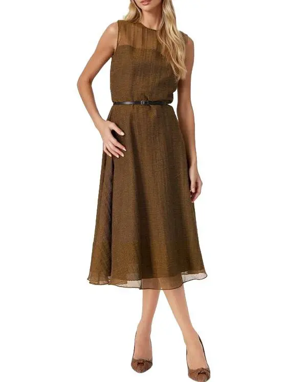 IVONNE Sleeveless A-line Midi Dress - Brown