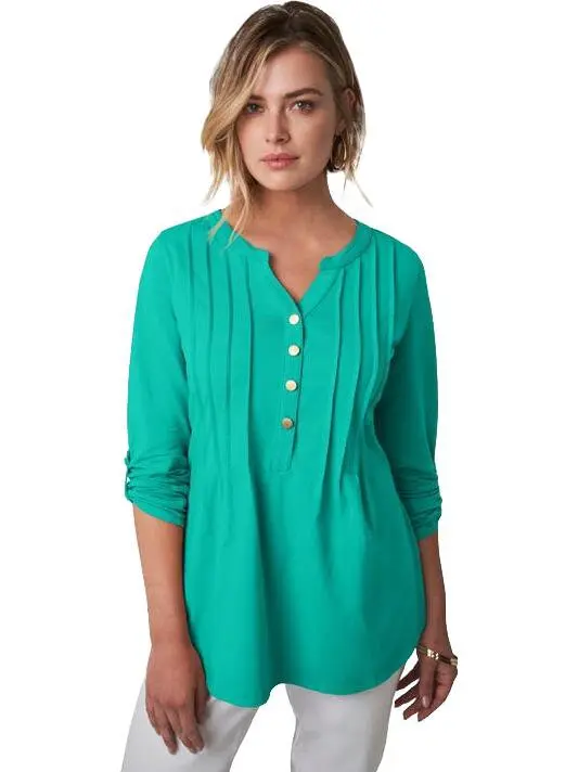JESSICA LONDON Stretch Pleated Tunic - Aqua Sea