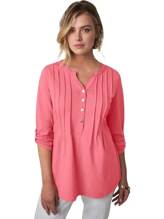 JESSICA LONDON Stretch Pleated Tunic - Tea Rose