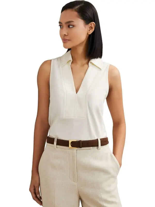 REISS Maisie Cotton-blend Collared Sleeveless Top - Ivory/neutral