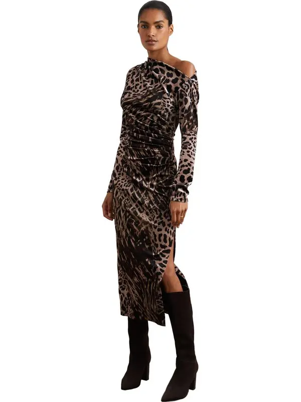 REISS Briana Leopard-print Midi Dress - Black/brown