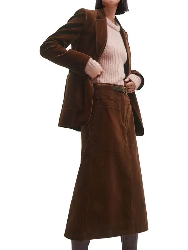ME+EM Cotton Cord A-line Midi Skirt - Chestnut