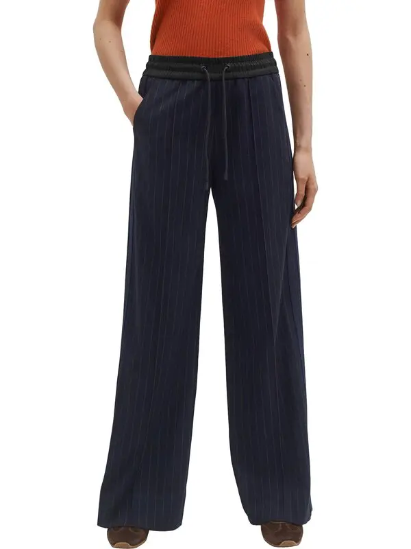 ME+EM Pinstripe Wide Leg Trousers - Navy/caramel