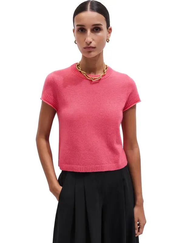 ME+EM Cashmere Knit Baby Tee - Rhubarb Pink