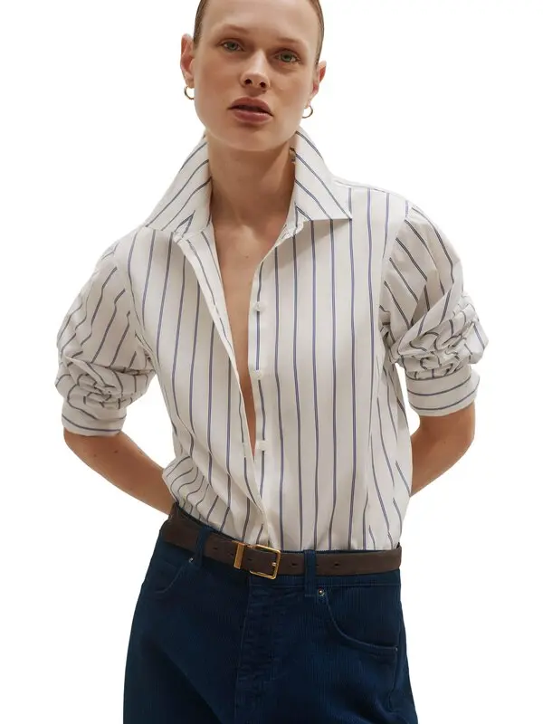 ME+EM Nautical Stripe Relaxed Shirt - Soft White/blue