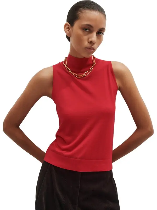 ME+EM Superfine Merino Knit Halterneck Top - True Scarlet Red