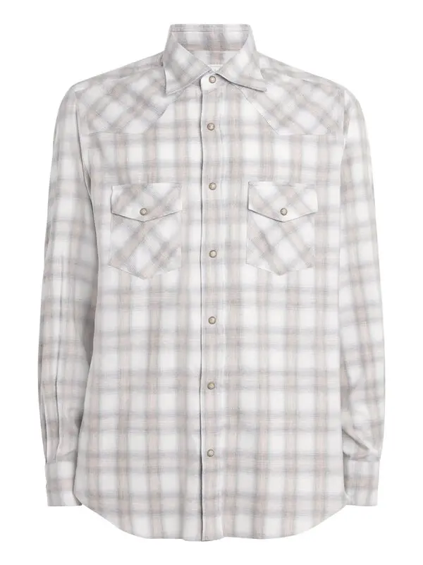 Eleventy Cotton-blend Check Texas Shirt - Beige
