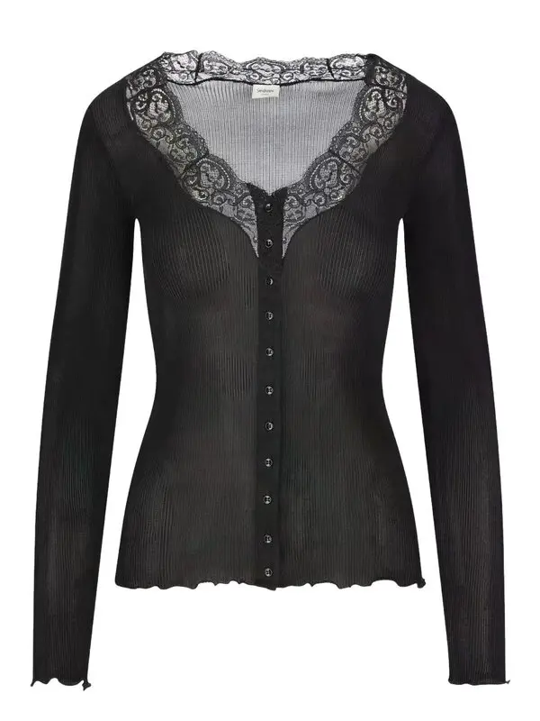 Saint Laurent Lace-trim Ribbed Cardigan - Black