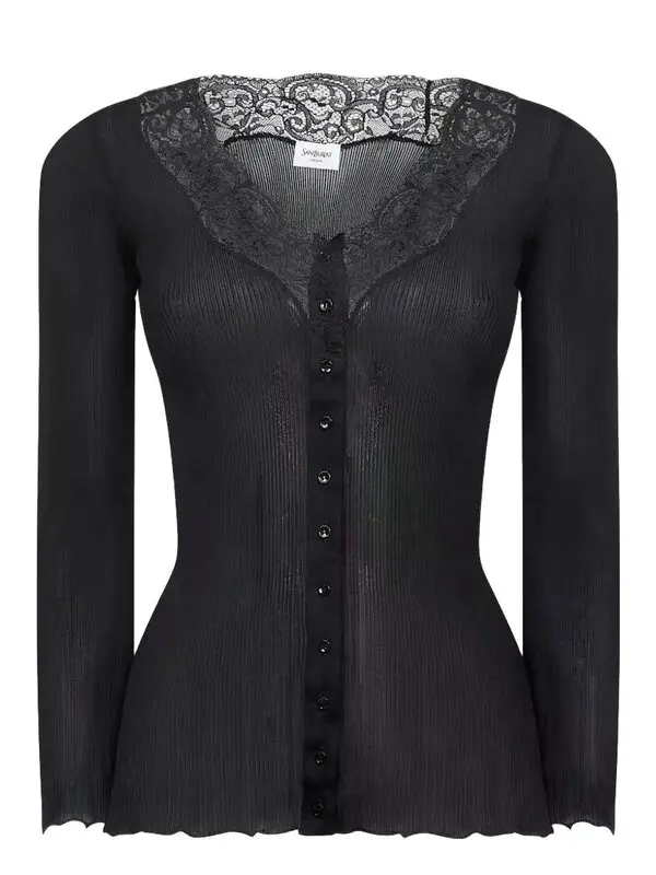 Saint Laurent Lace-trim Ribbed Cardigan - Black