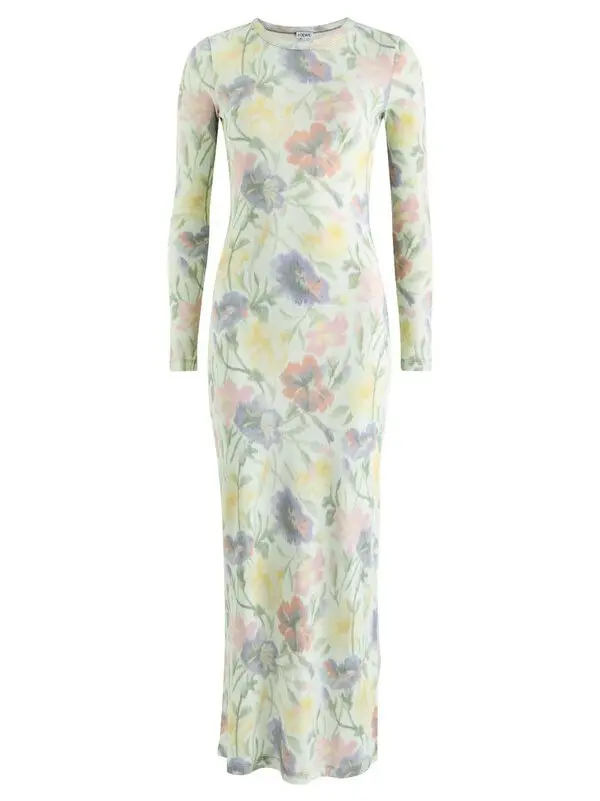 Loewe Ribbed Floral-print Silk-blend Midi Dress - Multicoloured 1