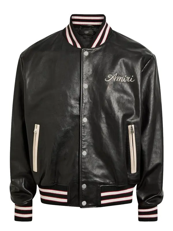 Amiri Club Appliquéd Leather Varsity Jacket - Black