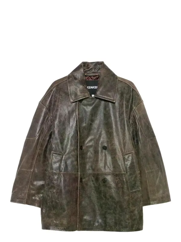 FRENKEN Double-breasted Leather Coat - Brown