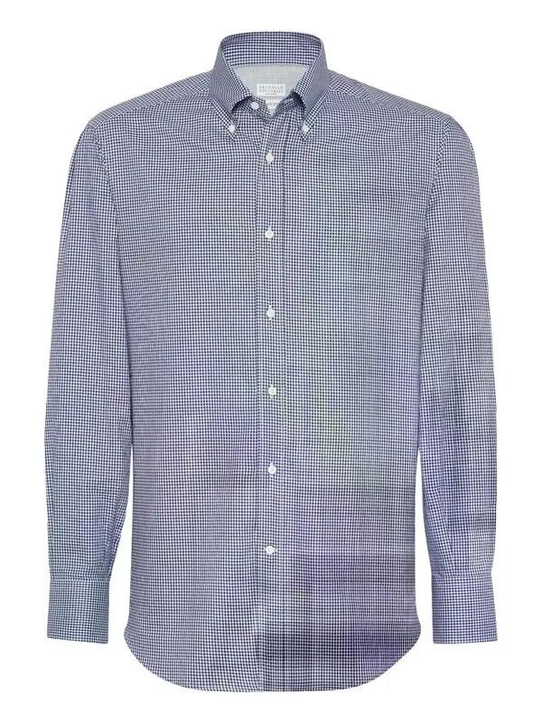 Brunello Cucinelli Gingham-check Button-down Shirt - Blue