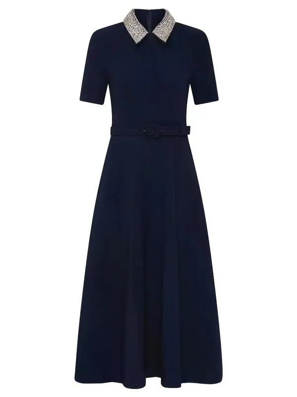 Rebecca Vallance Embellished-collar Belted Midi Dress - Blue