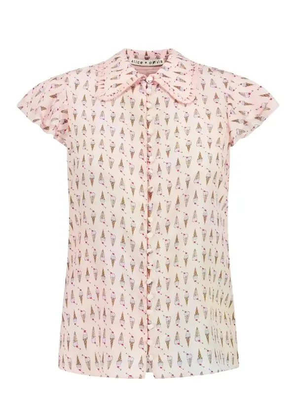 Alice + Olivia Flutter-sleeve Ice-cream Print Blouse - Pink