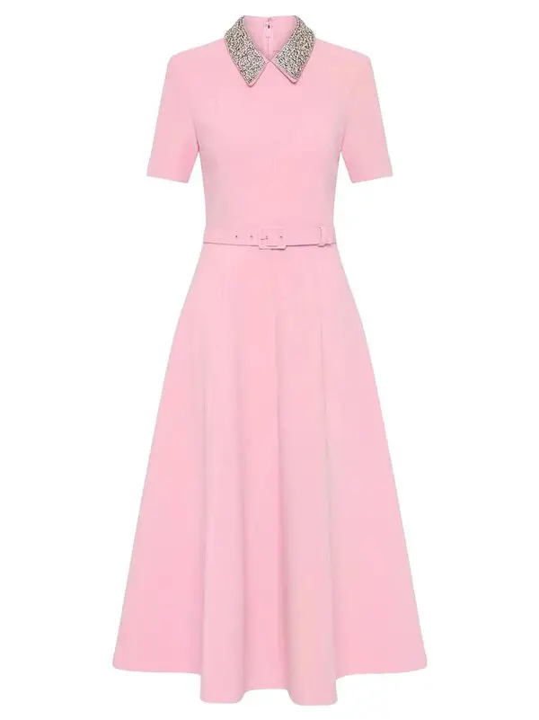 Rebecca Vallance Embellished-collar Belted Midi Dress - Pink