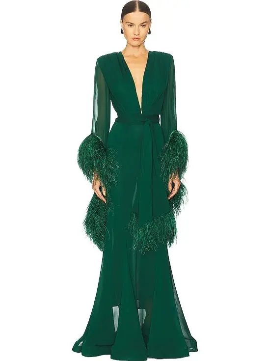 BRONX AND BRONCO Geisha V-neck Gown - Green