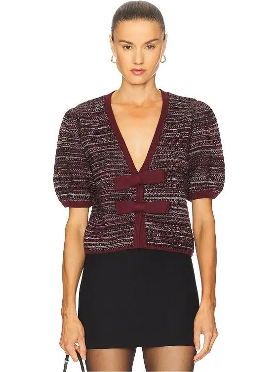 525 America Elaine Marled Bow Cardigan - Oxblood Multi