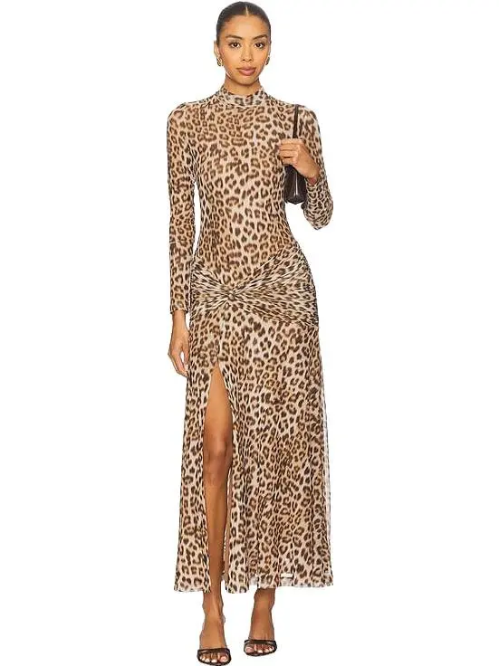 Bardot Lea Printed Mesh Midi Dress - Brown Leopard