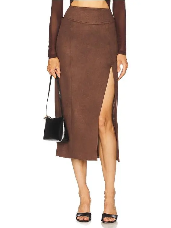 Bardot Dante Faux Suede Midi Skirt - Chocolate