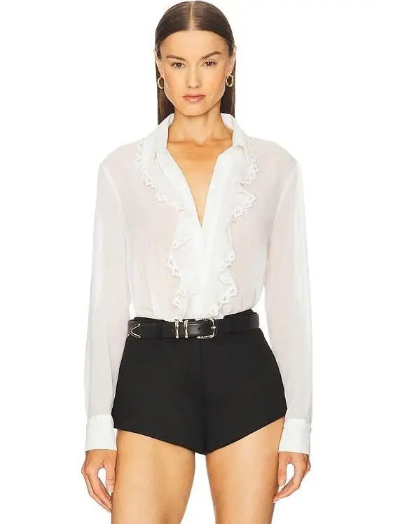 Bardot Jolanda Lace Trim Frill Shirt - Orchid White