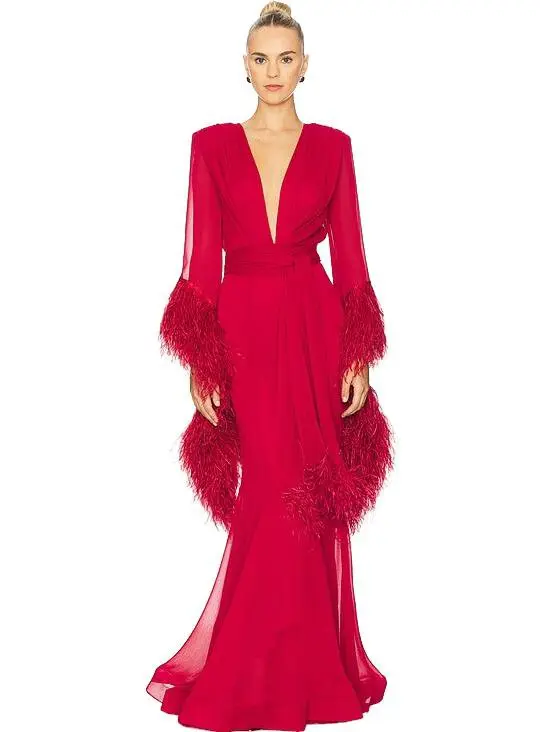 BRONX AND BRONCO Geisha V-neck Gown - Red