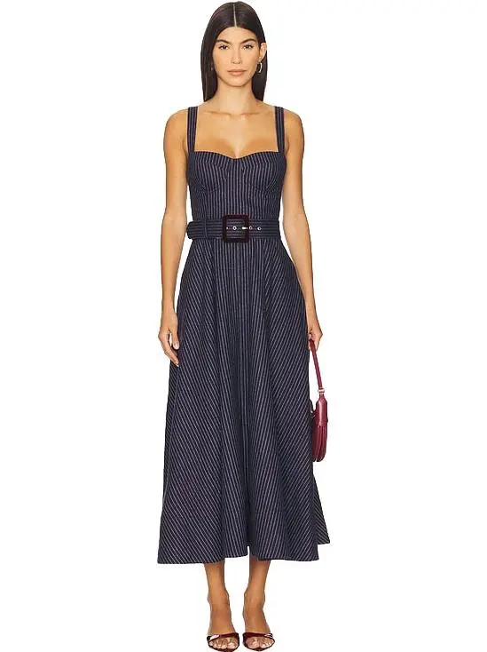 Cara Cara Calypso Midi Dress - Navy Chalk Stripe