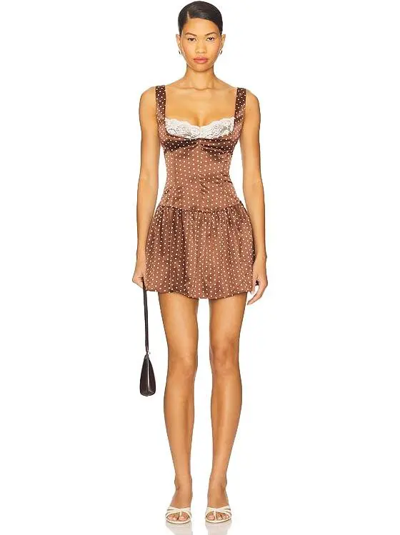 Frankies Bikinis Enchantment Sateen Mini Dress - Chocolate Dot