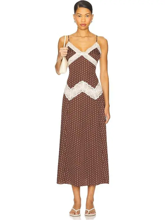 Frankies Bikinis Ethereal Satin Maxi Dress - Chocolate Dot