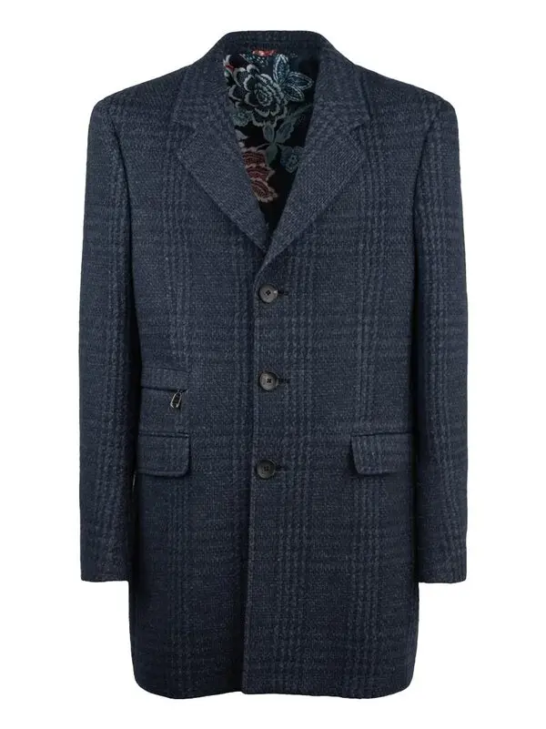 Etro Wool Plaid Coat - Blue