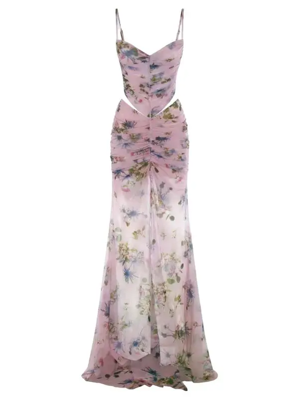 Blumarine Floral Print Cut-out Dress - Pink