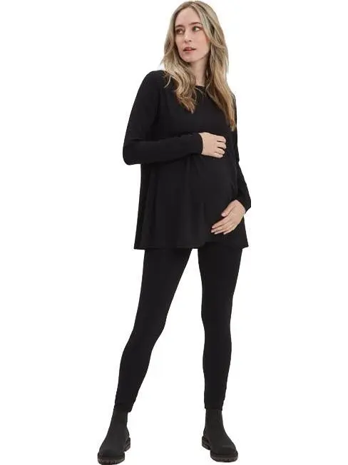 NOM MATERNITY Nicolette Long Sleeve Maternity & Nursing Tee - Black