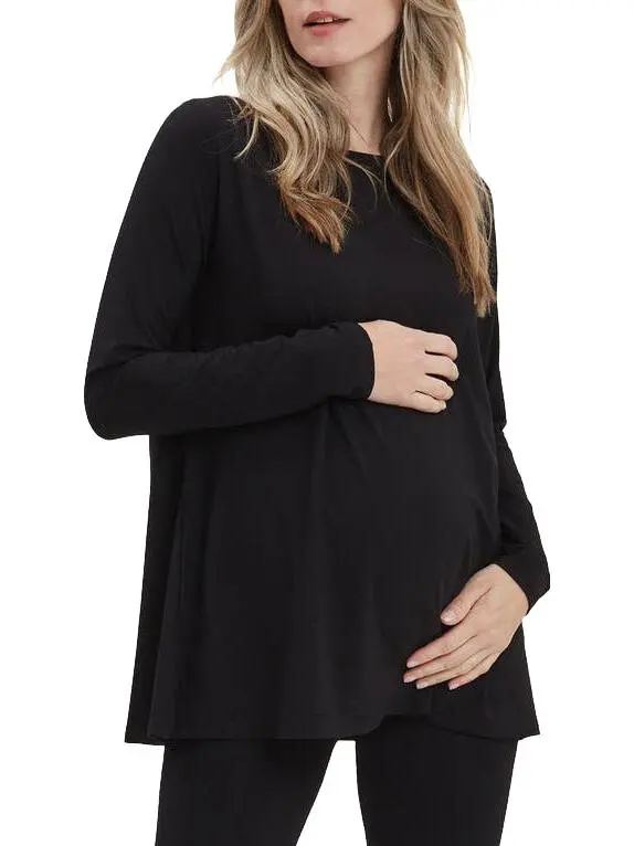 NOM MATERNITY Nicolette Long Sleeve Maternity & Nursing Tee - Black