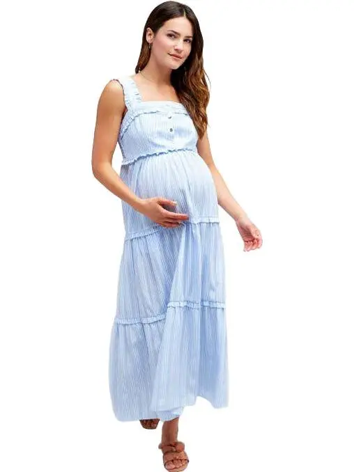 NOM MATERNITY Emma Maternity & Nursing Maxi Dress - Sky Stripe