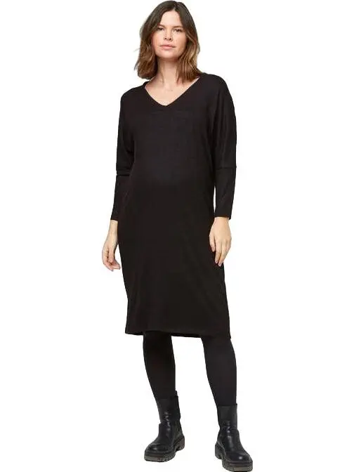 NOM MATERNITY Quinn Maternity & Nursing Cloud Knit Dress - Black
