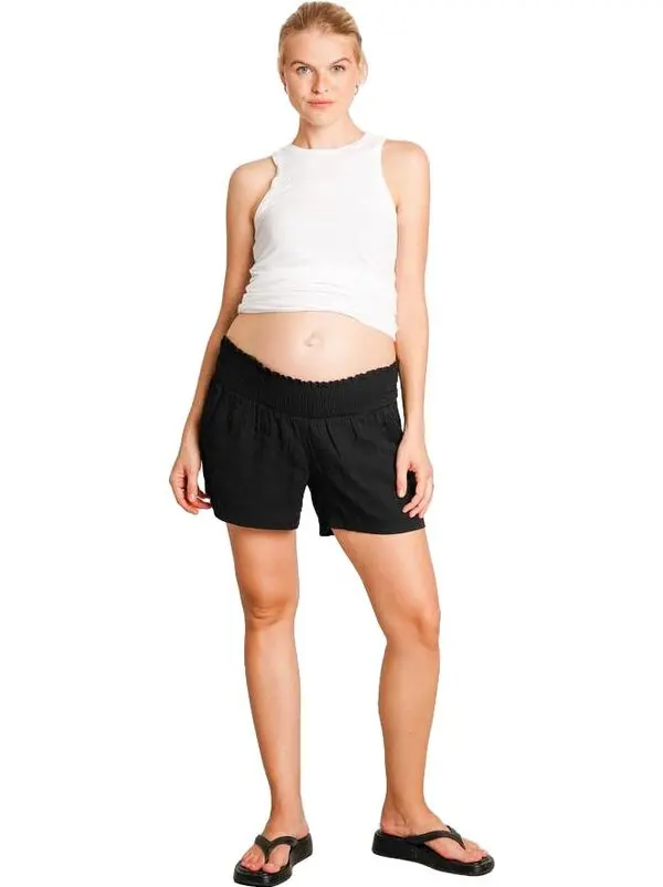 NOM MATERNITY The Easy Smocked Maternity Shorts - Black