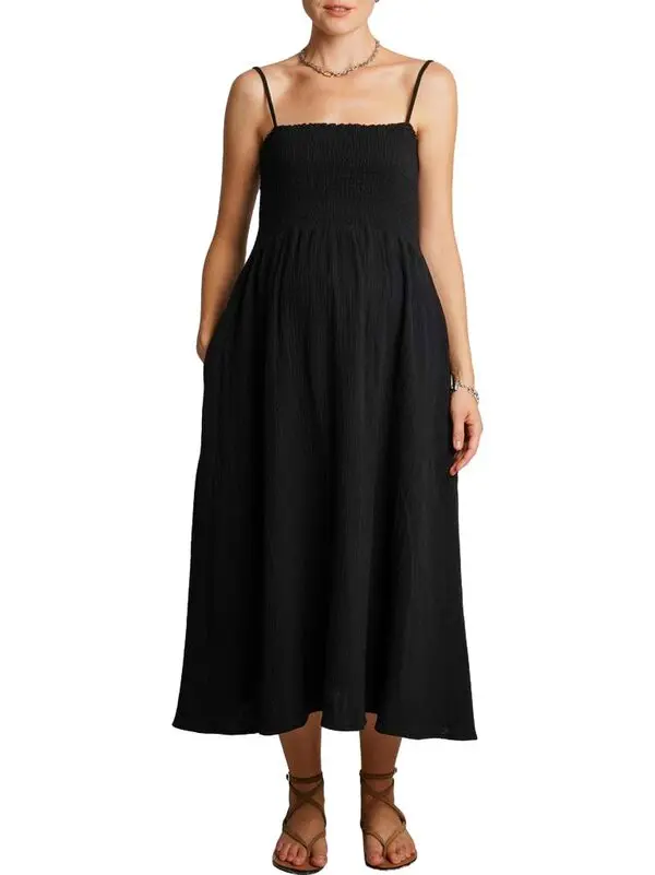 NOM MATERNITY The Easy Maternity & Nursing Midi Dress - Black