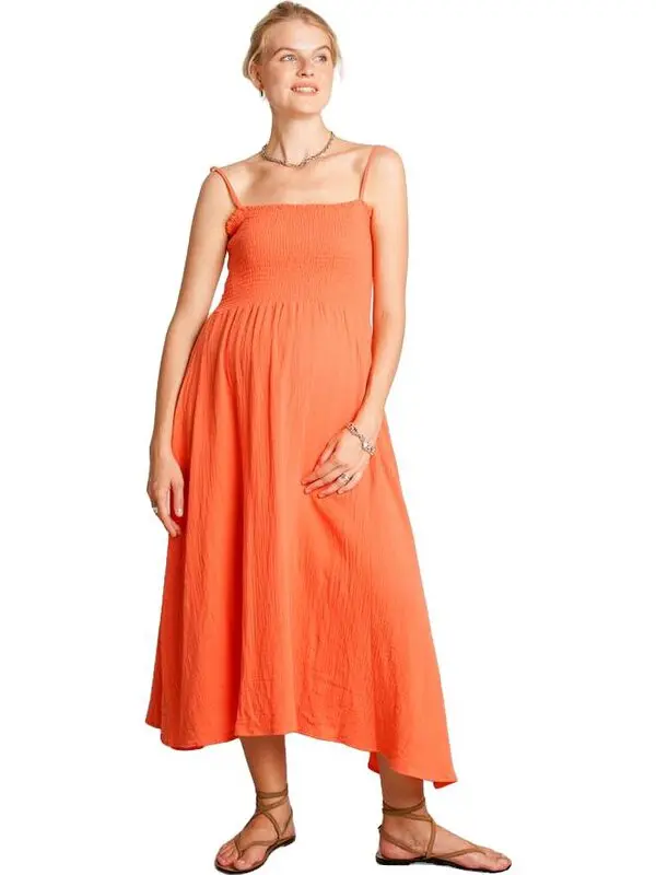 NOM MATERNITY The Easy Maternity & Nursing Midi Dress - Orange